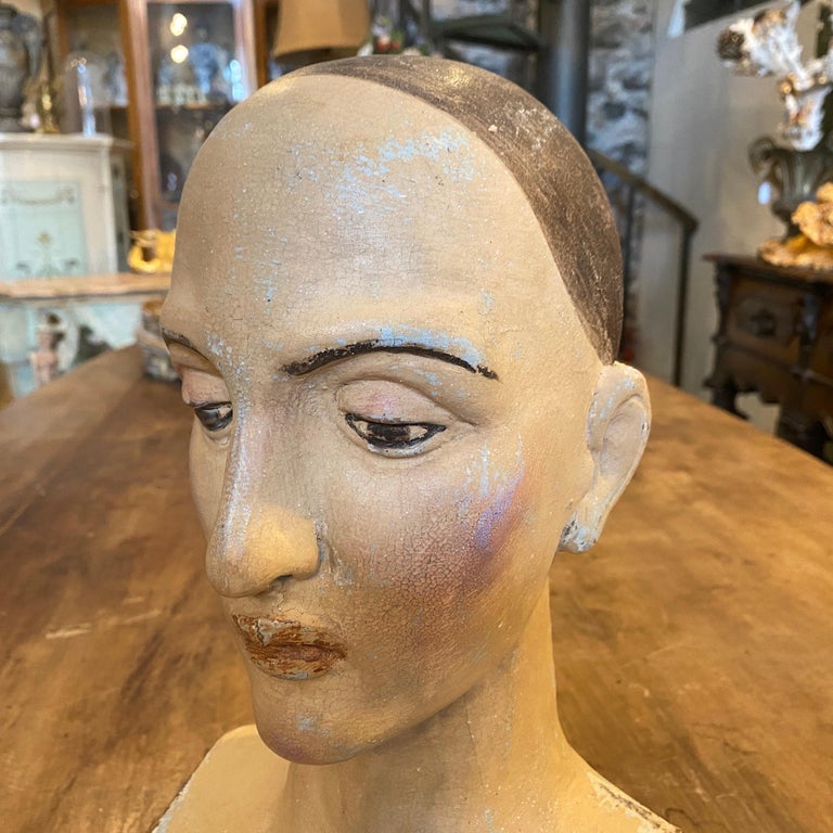 Late 19th Century Wood Painted Italian Bust of a Woman For Sale at 1stDibs