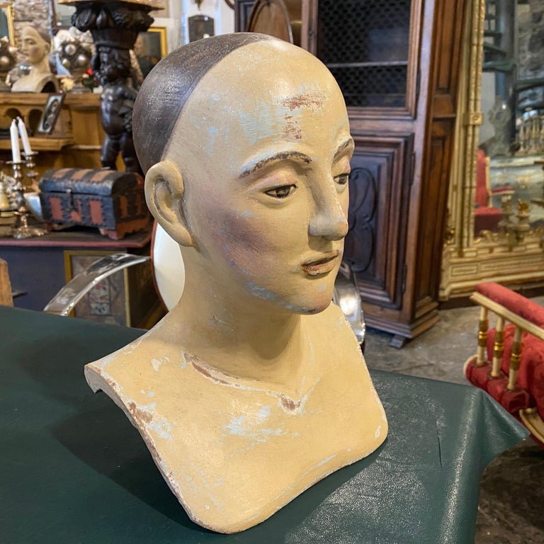 Late 19th Century Wood Painted Italian Bust of a Woman For Sale at 1stDibs