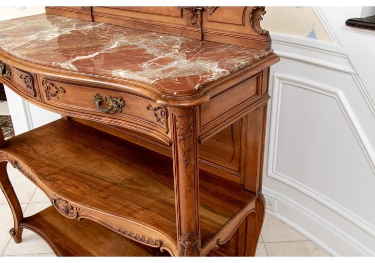 Late 19th-Early 20th C. French Walnut Carved Tiered Marble Top Server ...