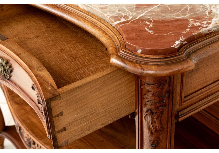 Late 19th-Early 20th C. French Walnut Carved Tiered Marble Top Server ...