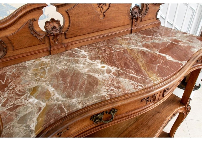 Late 19th-Early 20th C. French Walnut Carved Tiered Marble Top Server ...