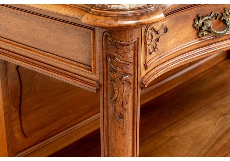Late 19th-Early 20th C. French Walnut Carved Tiered Marble Top Server ...