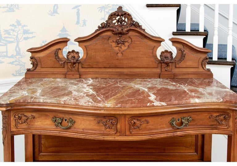 Late 19th-Early 20th C. French Walnut Carved Tiered Marble Top Server ...