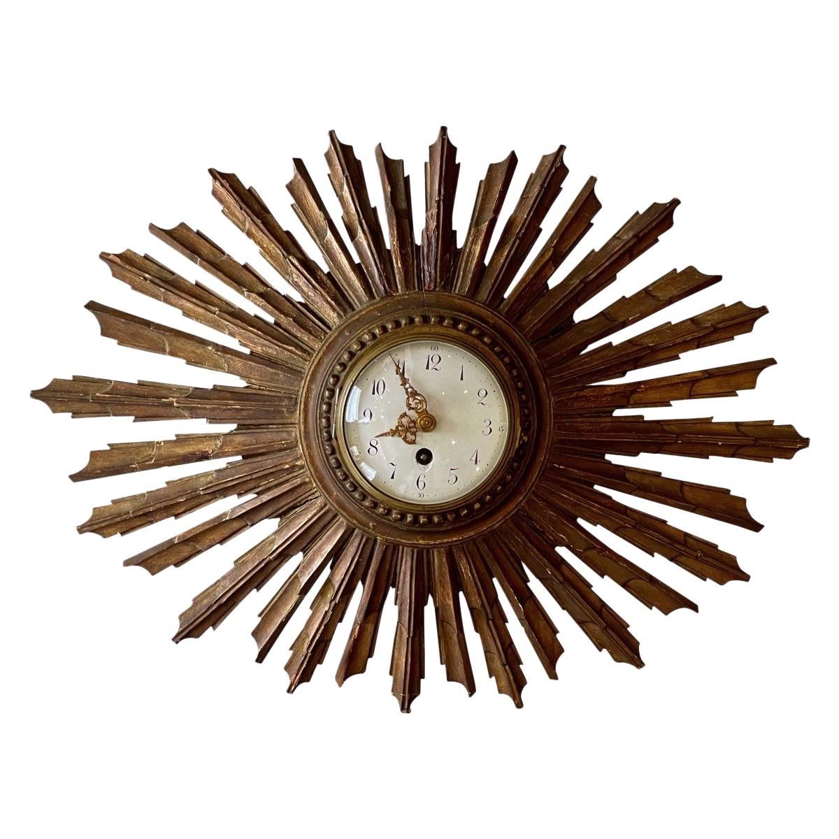 Syroco Wood Sunburst Clock, circa 1950 at 1stDibs