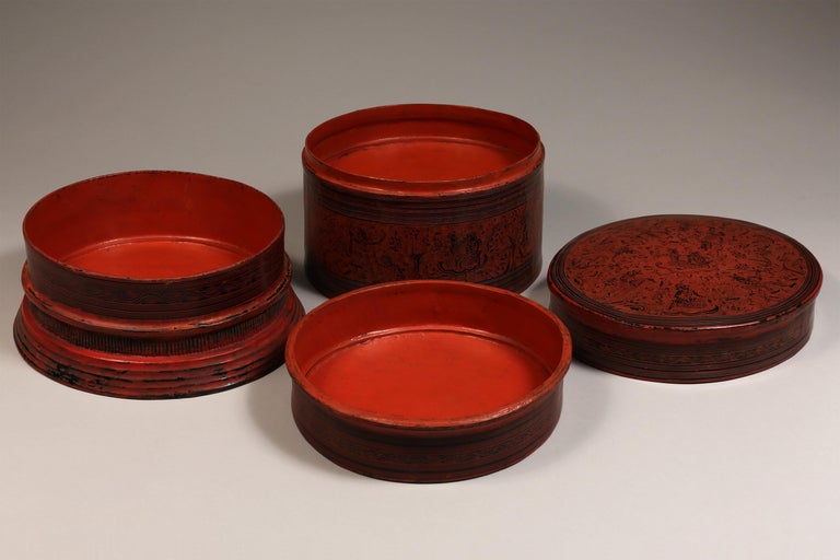 Late 19th-Early 20th Century Lacquered Wood Betel Box, Burma at 1stDibs