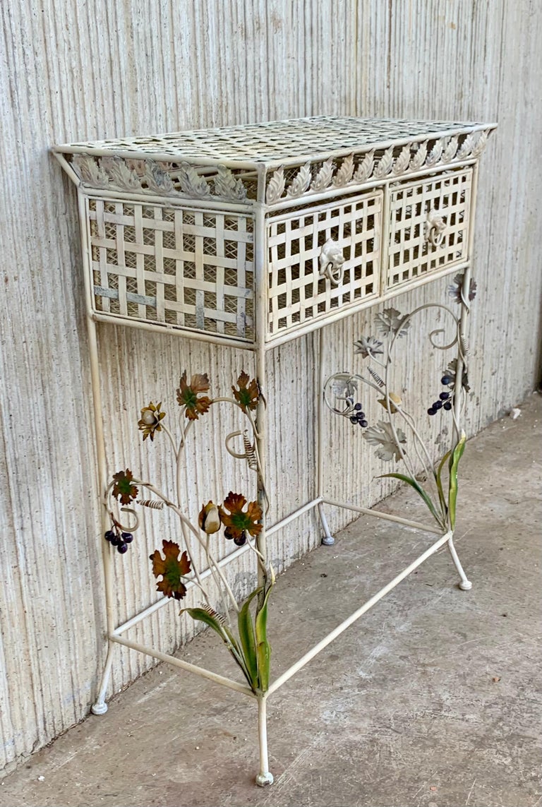 Late 19th French Handprinted Forged Iron Console Table with Two Drawers ...