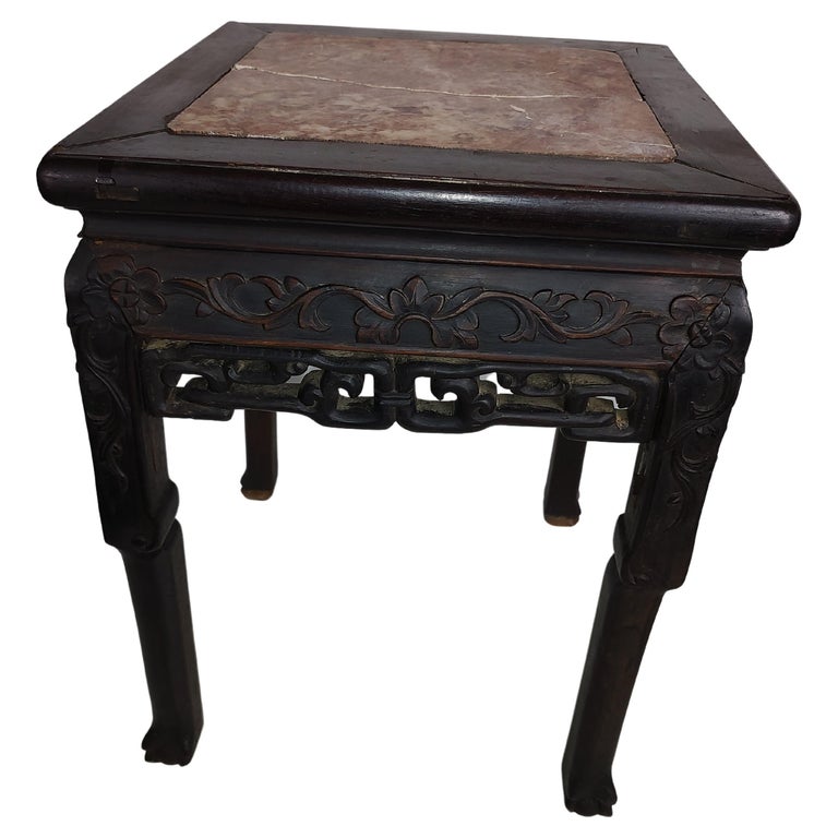 Late 19thC Carved Chinese Rosewood Side End Table For Sale at 1stDibs
