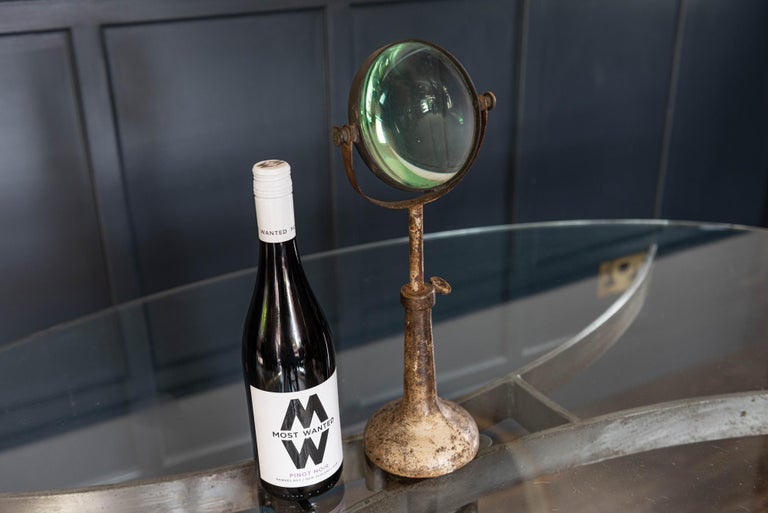 French Laboratory Magnifying Glass on Cast Iron Adjustable Stand at 1stDibs