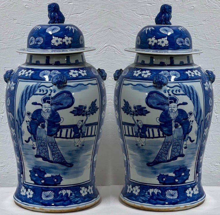 Late 20th-C. Chines Export Style Blue And White Ginger Jars With Foo ...