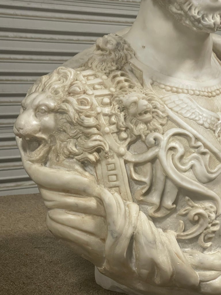 Late 20th-C. Large Scale Neo-Classical Carved Marble Military Bust ...