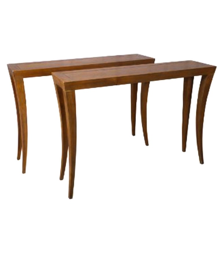 Late 20th-C. Modern Saber Leg Mahogany Console Tables by Hickory Chair ...