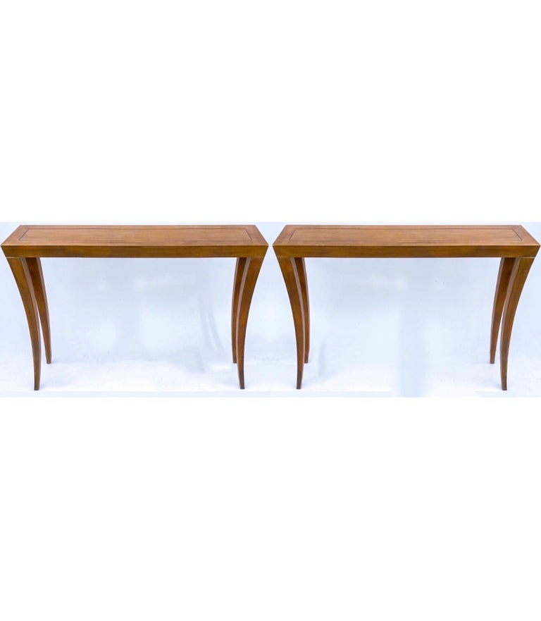 Late 20th-C. Modern Saber Leg Mahogany Console Tables by Hickory Chair ...