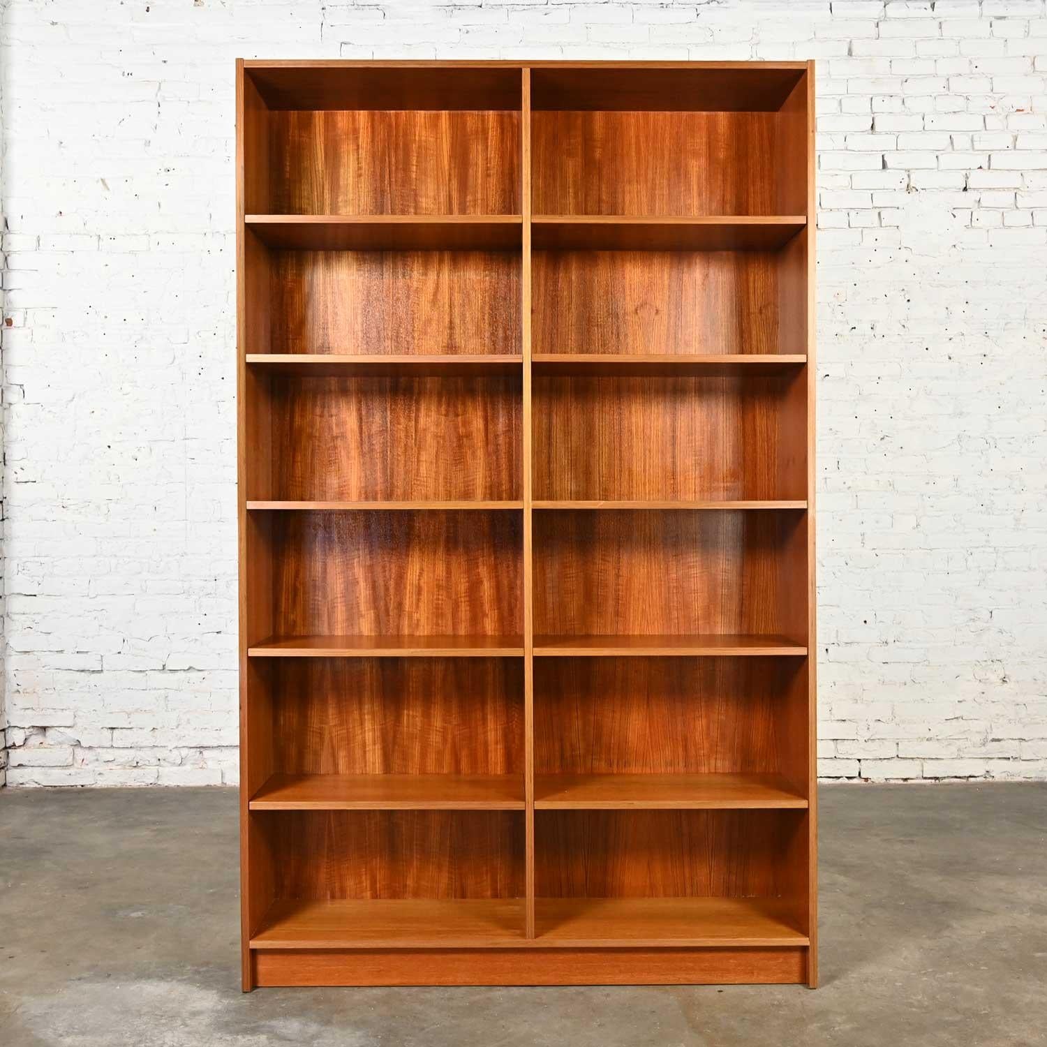 Late 20th Cent Scandinavian Modern Teak Double Wide Bookcase Adjustable ...