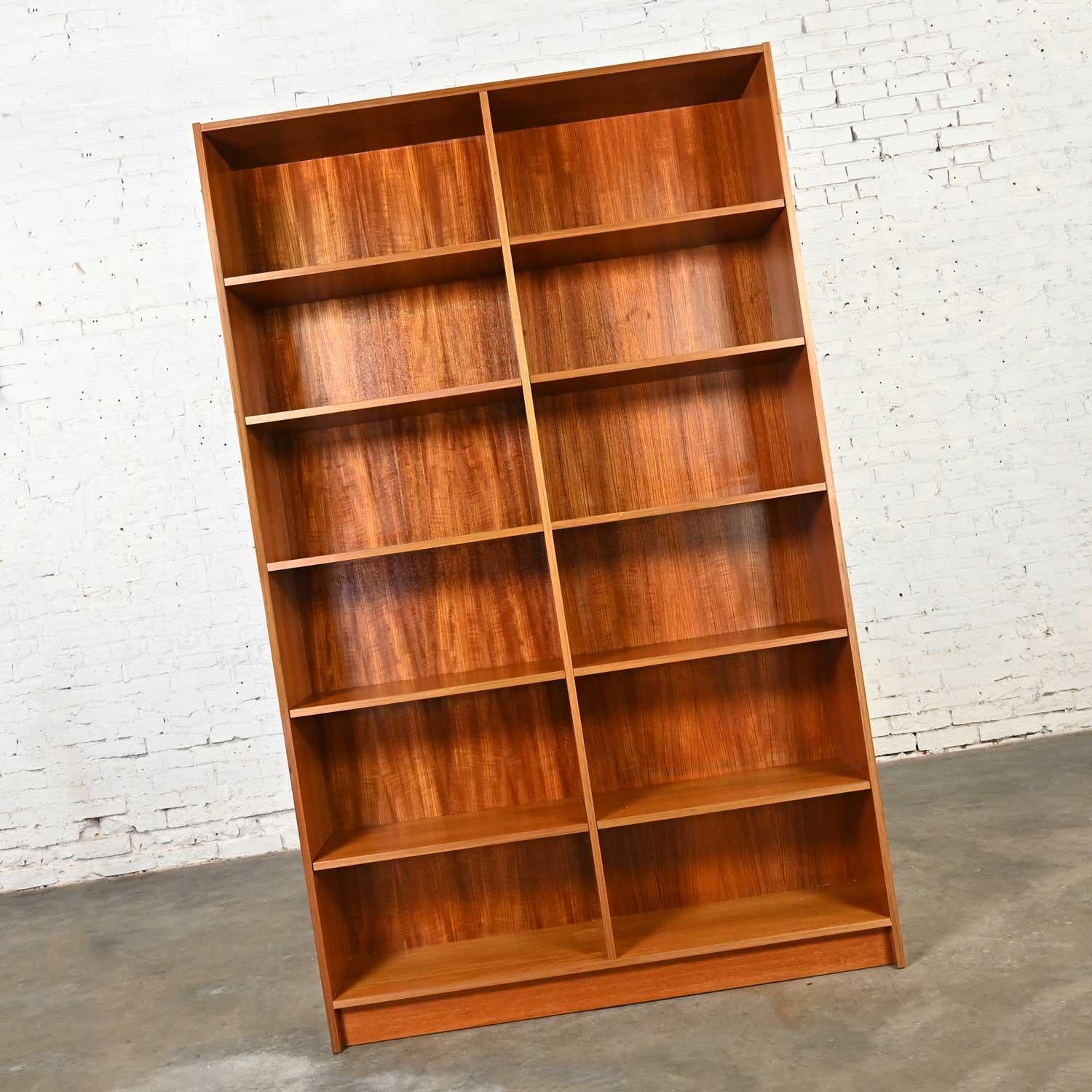 Late 20th Cent Scandinavian Modern Teak Double Wide Bookcase Adjustable ...