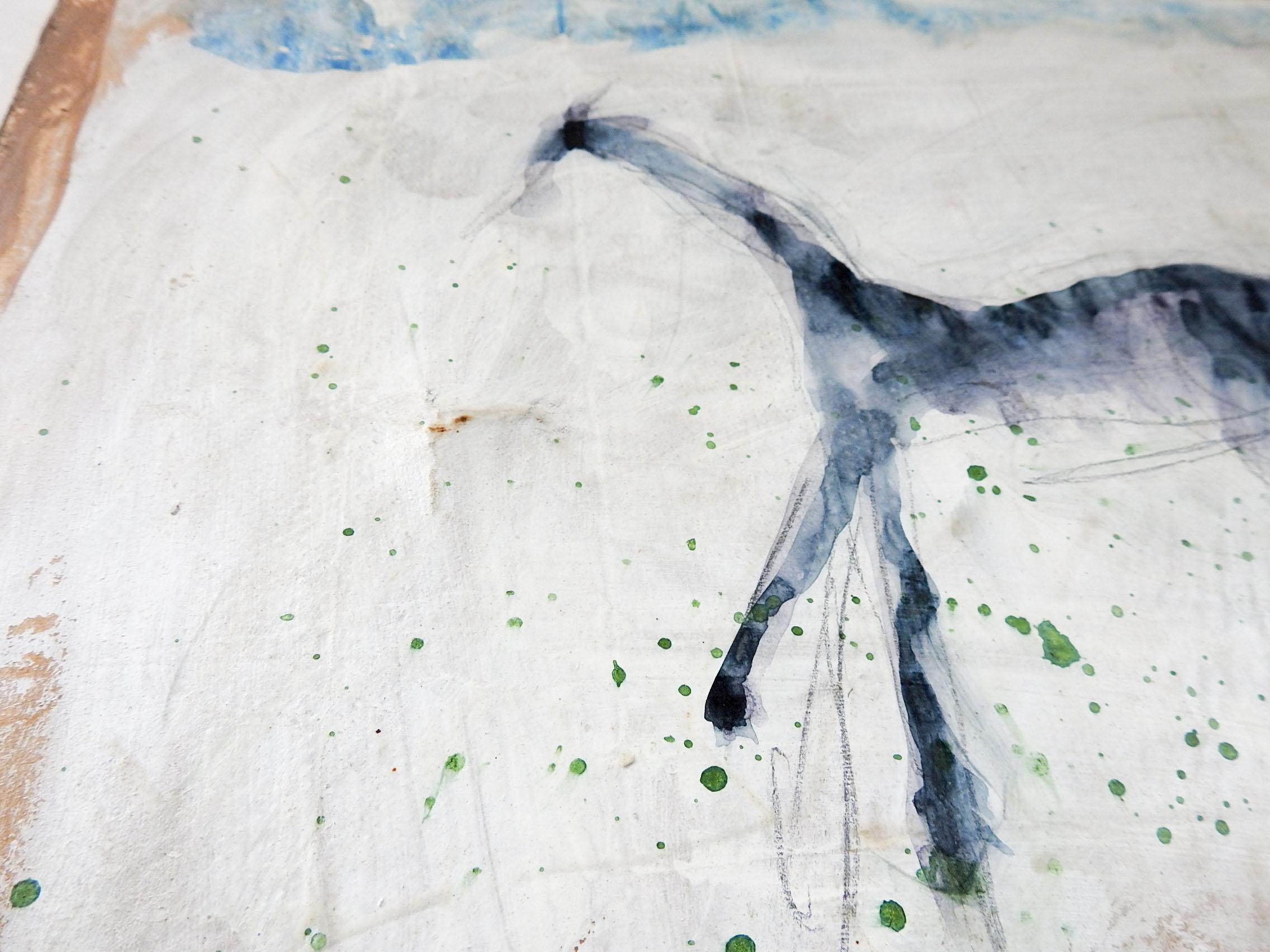 Abstract Dark Blue Horse Mixed Media Painting For Sale at 1stDibs