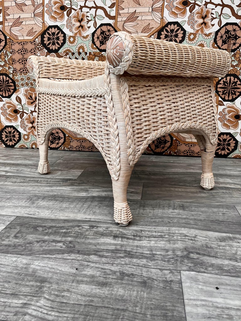 Late 20th Century Boho Chic Coastal Style Rattan Vanity Bench For Sale ...