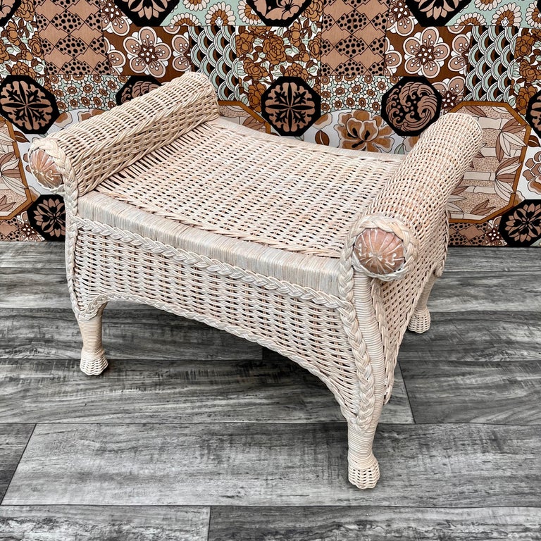 Late 20th Century Boho Chic Coastal Style Rattan Vanity Bench For Sale ...