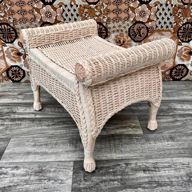 Late 20th Century Boho Chic Coastal Style Rattan Vanity Bench For Sale ...