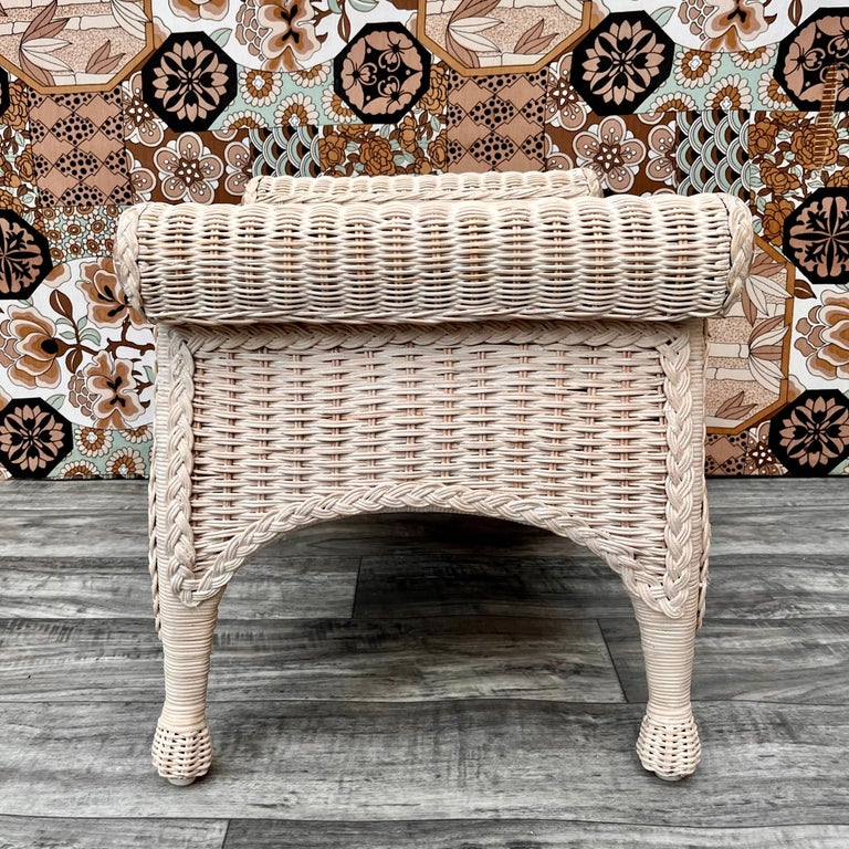 Late 20th Century Boho Chic Coastal Style Rattan Vanity Bench For Sale ...