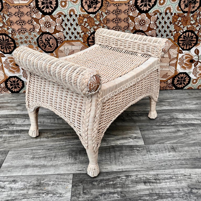 Late 20th Century Boho Chic Coastal Style Rattan Vanity Bench For Sale ...