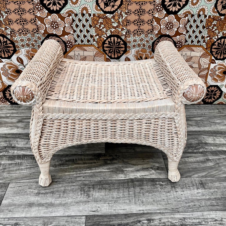 Late 20th Century Boho Chic Coastal Style Rattan Vanity Bench For Sale ...