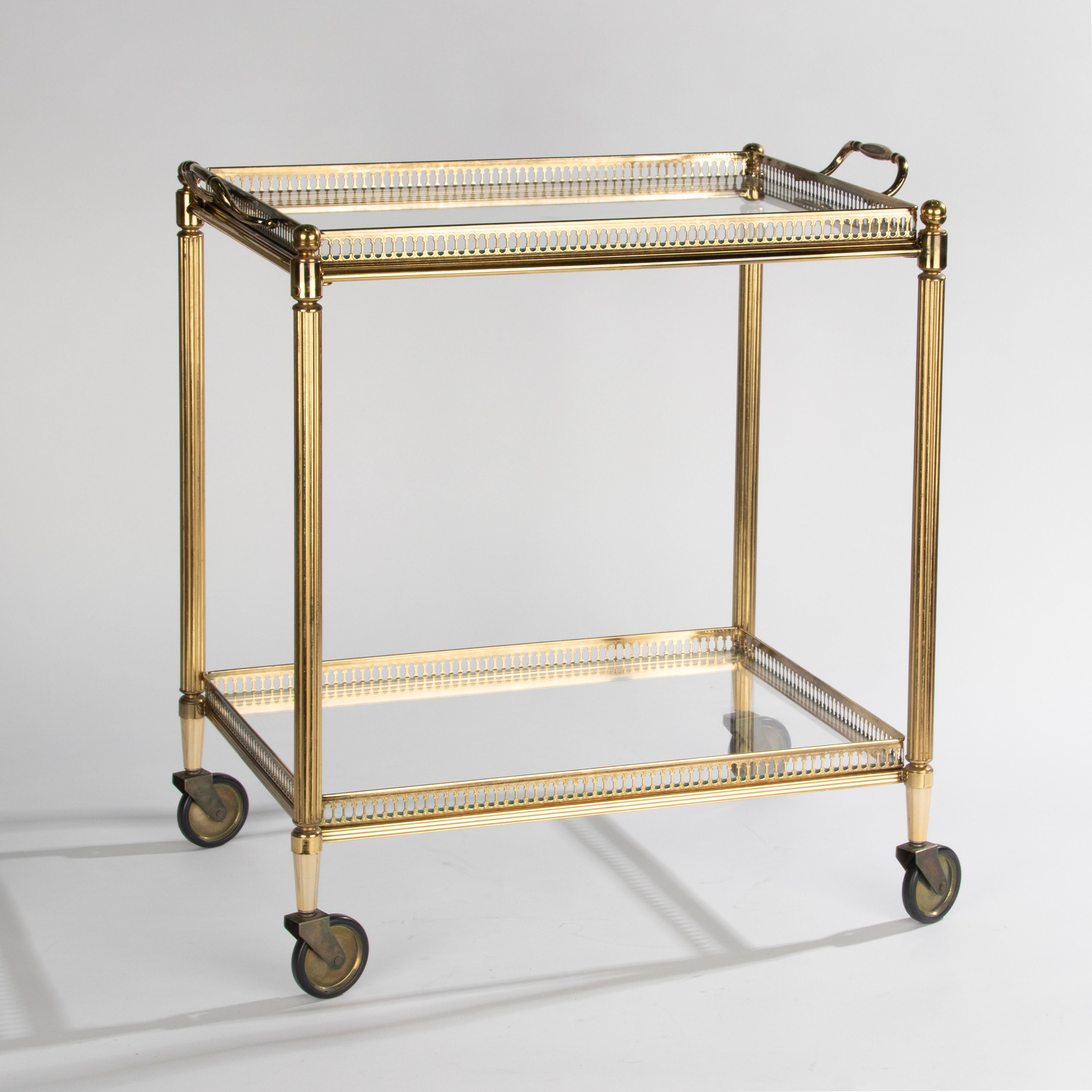Late 20th Century Brass Two-tier Bart Cart Trolley with Serving Tray ...