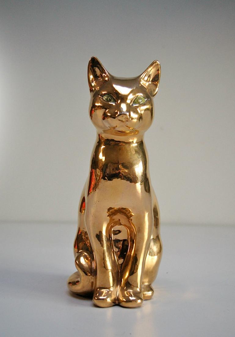 Late 20th Century Ceramic Cat with Gold Colored Glaze For Sale at ...