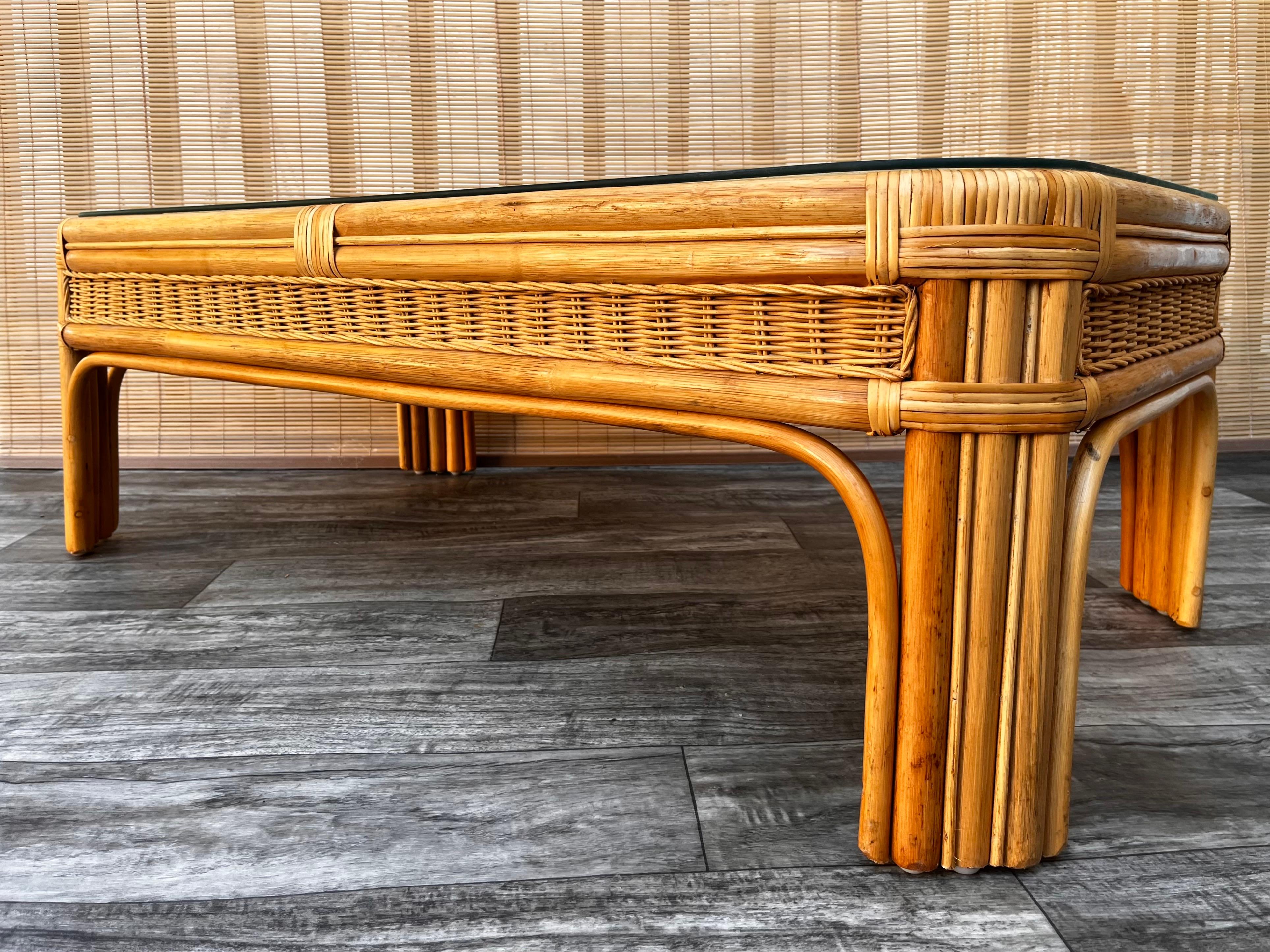 Late 20th Century Coastal Style Weaved Rattan Coffee Table, circa 1980s ...