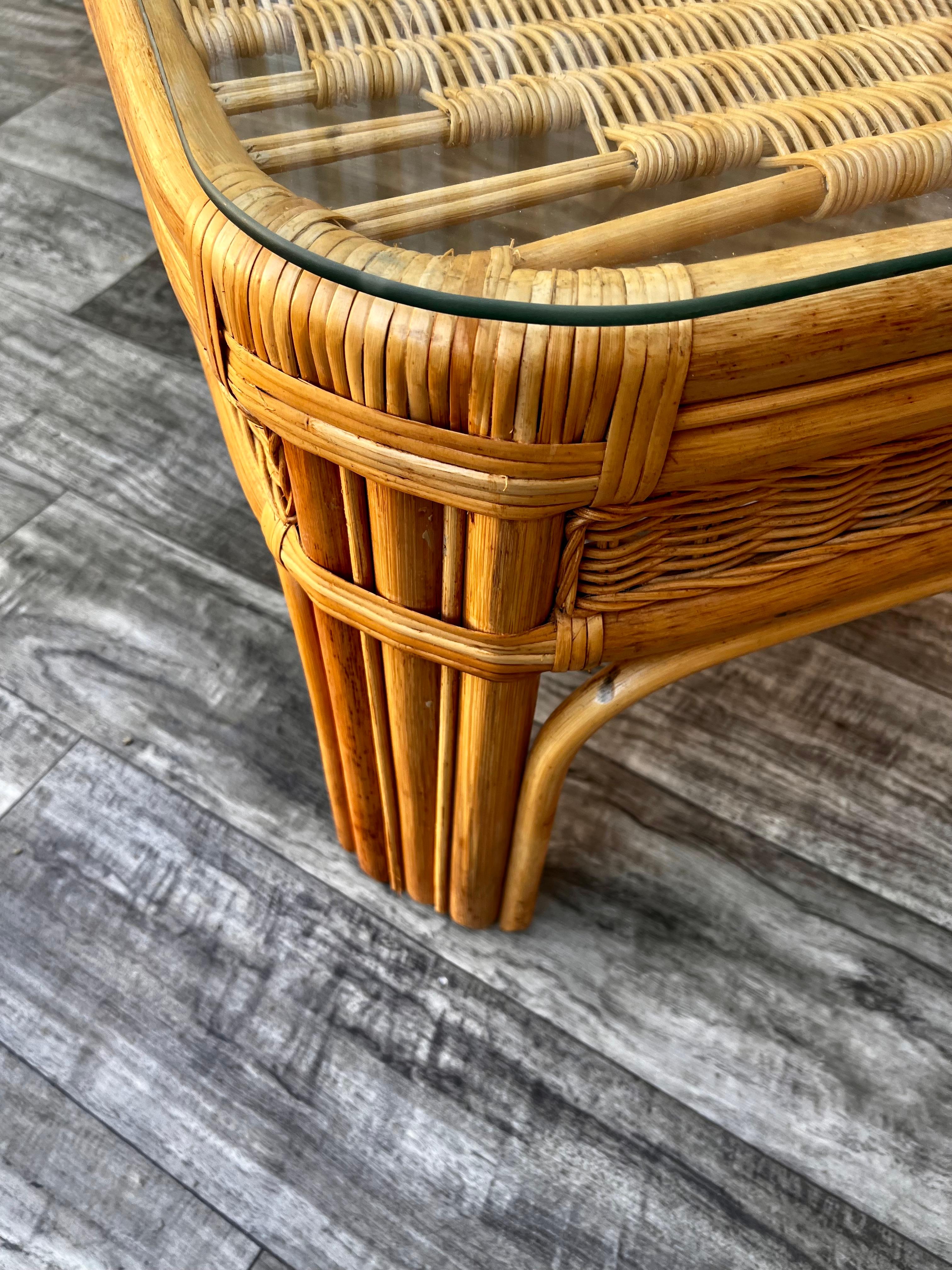 Late 20th Century Coastal Style Weaved Rattan Coffee Table, circa 1980s ...