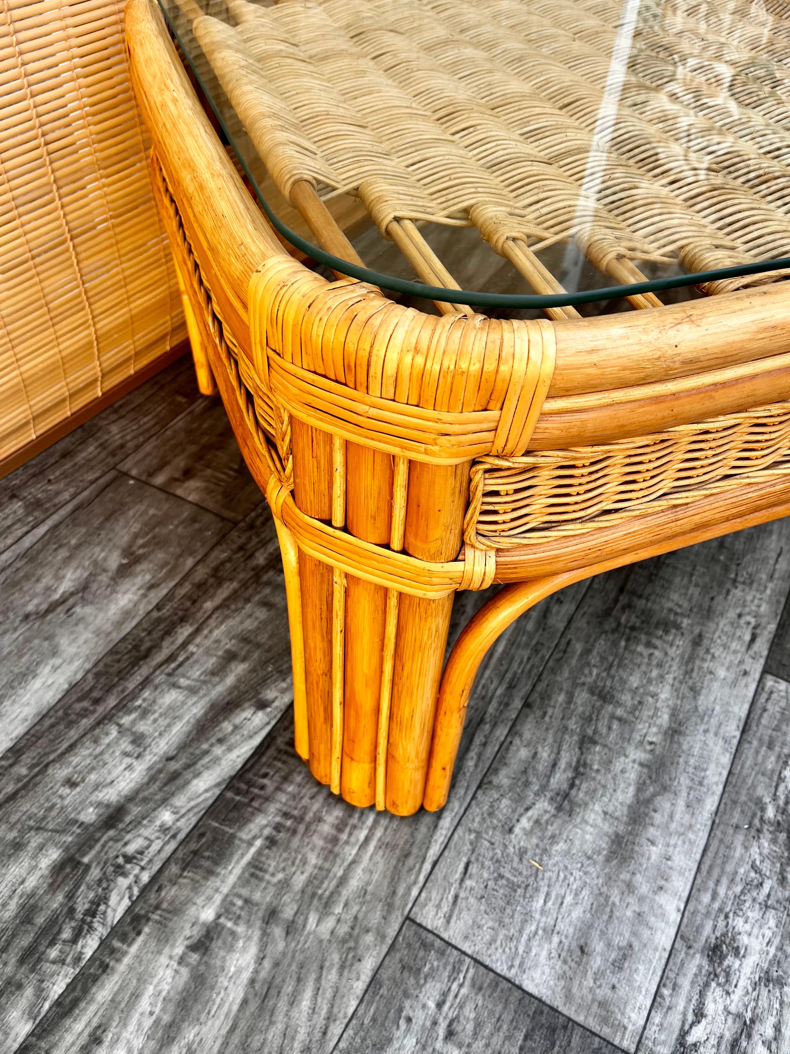 Late 20th Century Coastal Style Weaved Rattan Coffee Table, circa 1980s ...