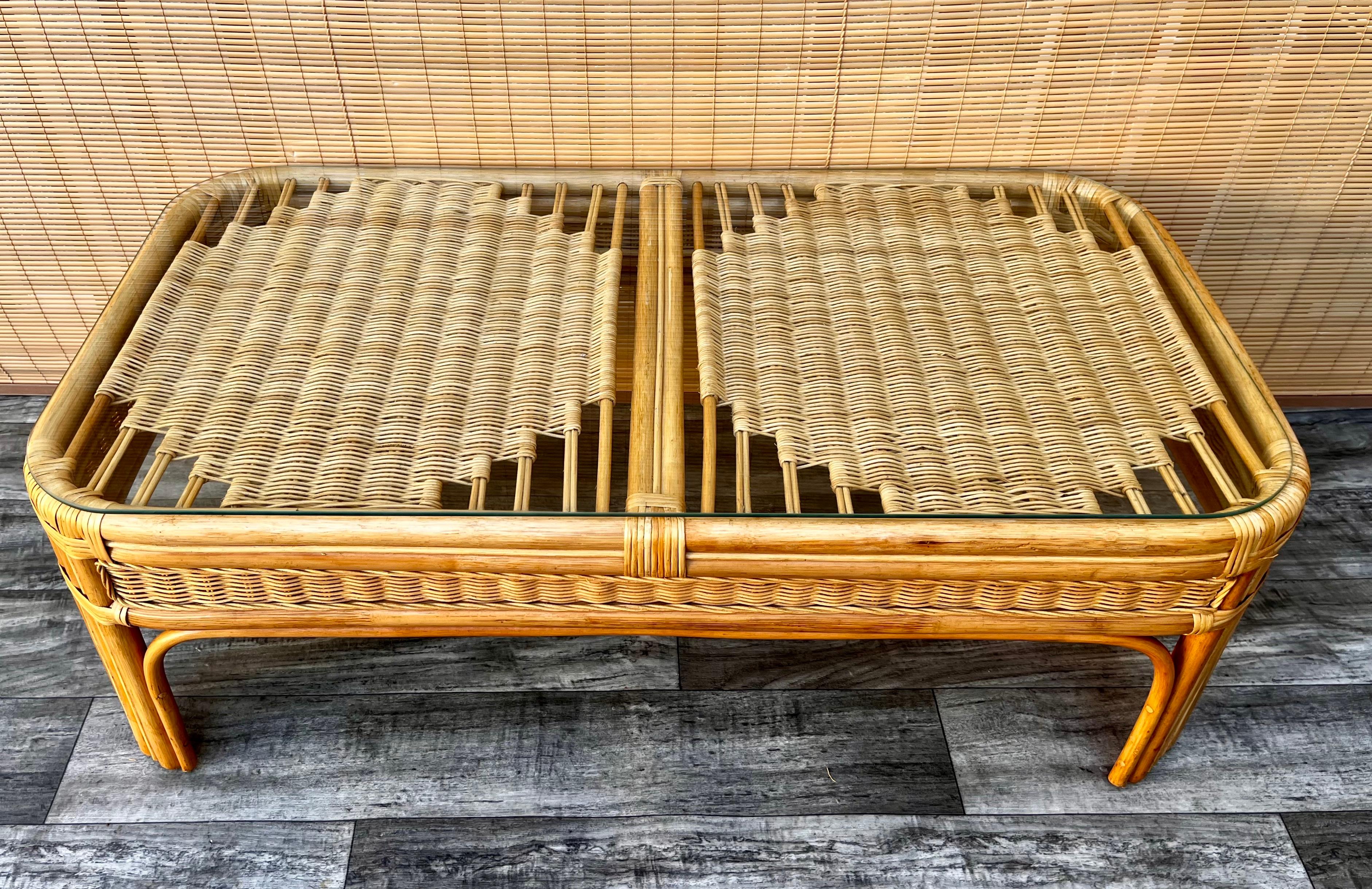 Late 20th Century Coastal Style Weaved Rattan Coffee Table, circa 1980s ...