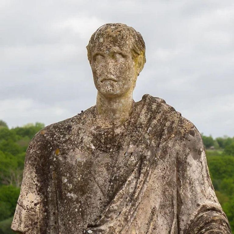 Late 20th Century Composition Stone Figure of a Roman Senator on Plinth ...