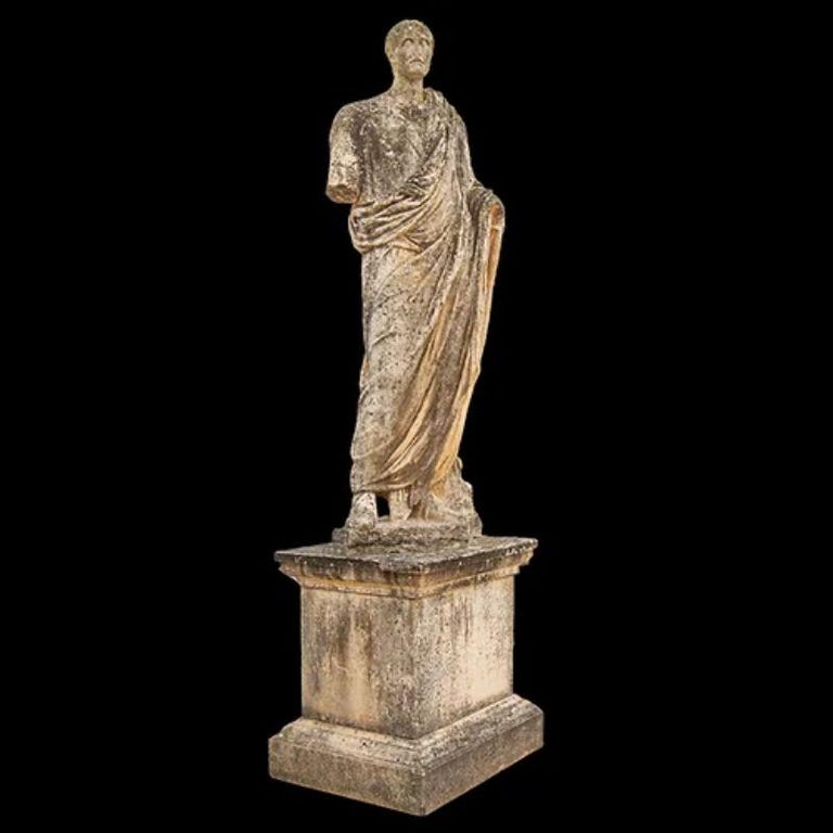 Late 20th Century Composition Stone Figure of a Roman Senator on Plinth For Sale at 1stDibs