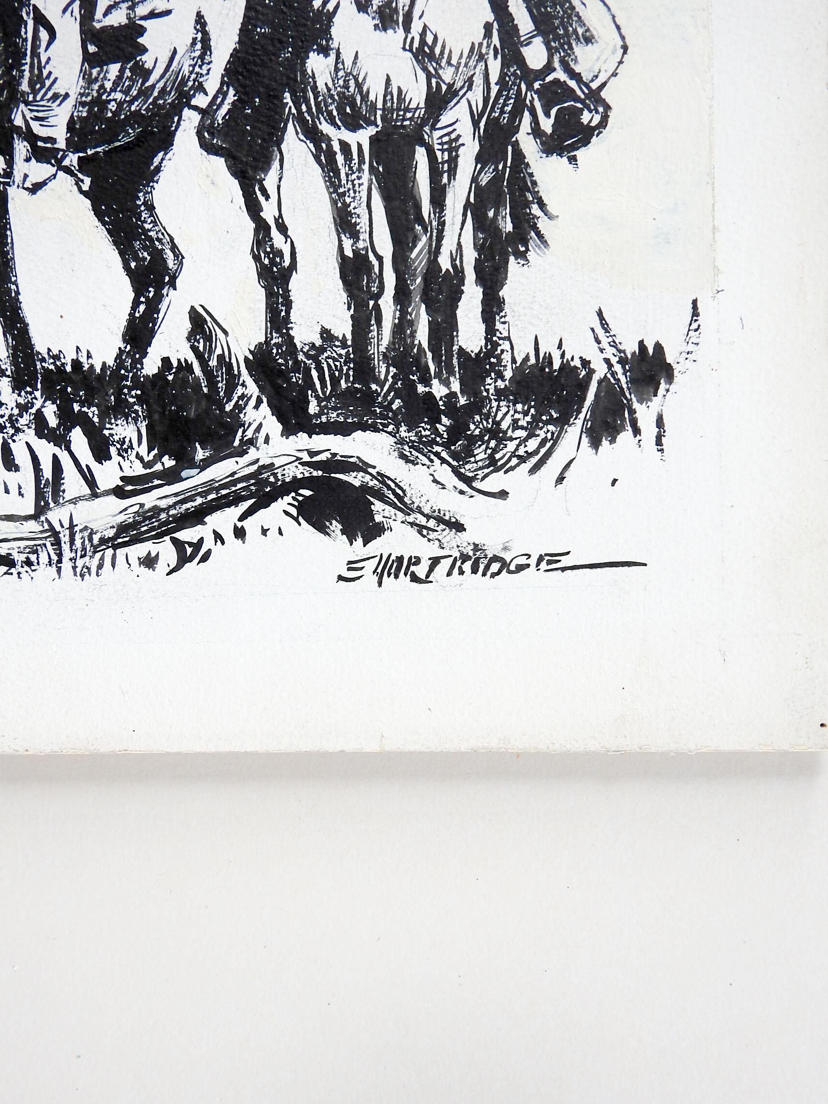 Late 20th Century Eugene Shortridge Cowboy Pen and Ink Western Drawing ...