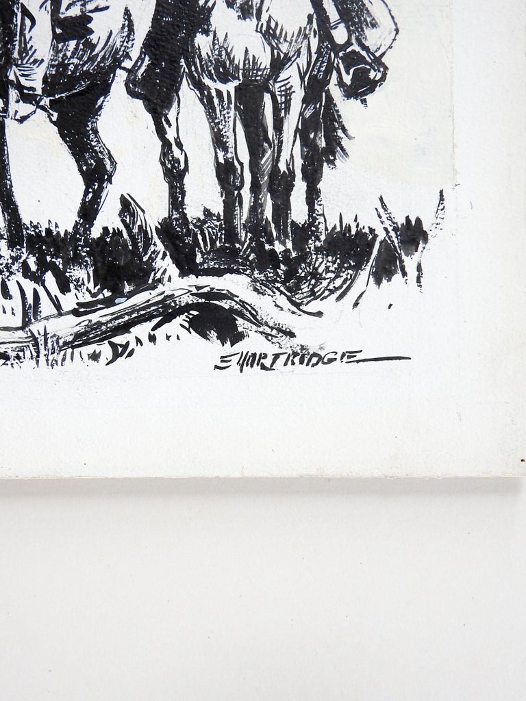 Late 20th Century Eugene Shortridge Cowboy Pen and Ink Western Drawing ...