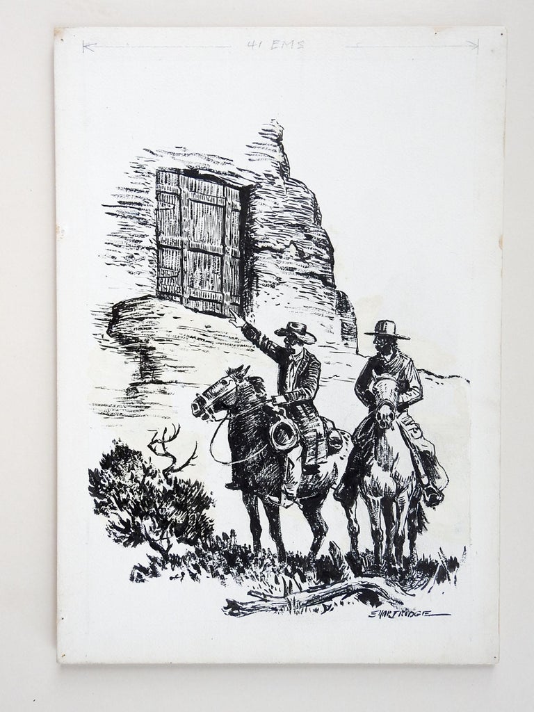 Late 20th Century Eugene Shortridge Cowboy Pen and Ink Western Drawing ...