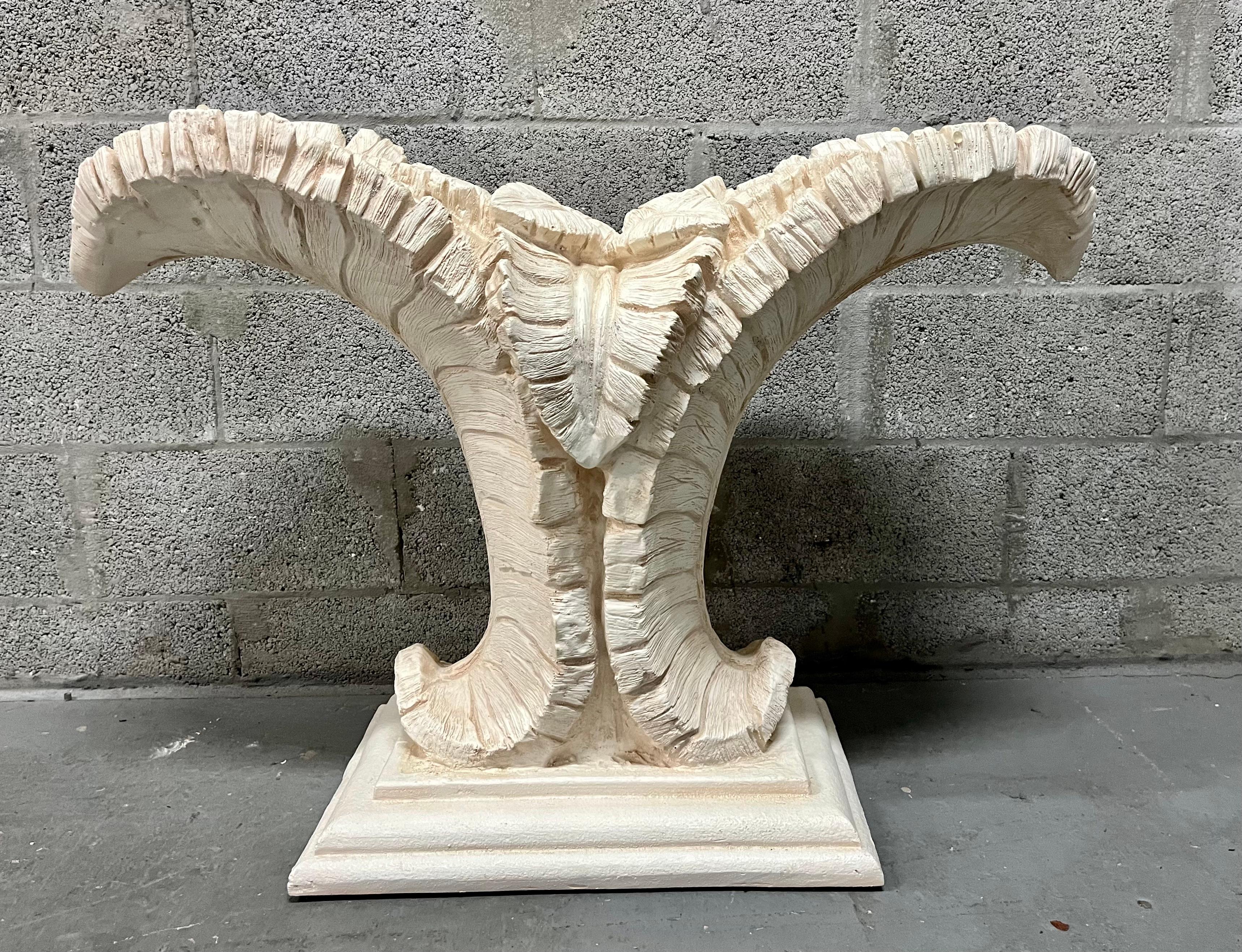 Late 20th Century Faux Stone Coastal Style Banana Leaves Console Table ...