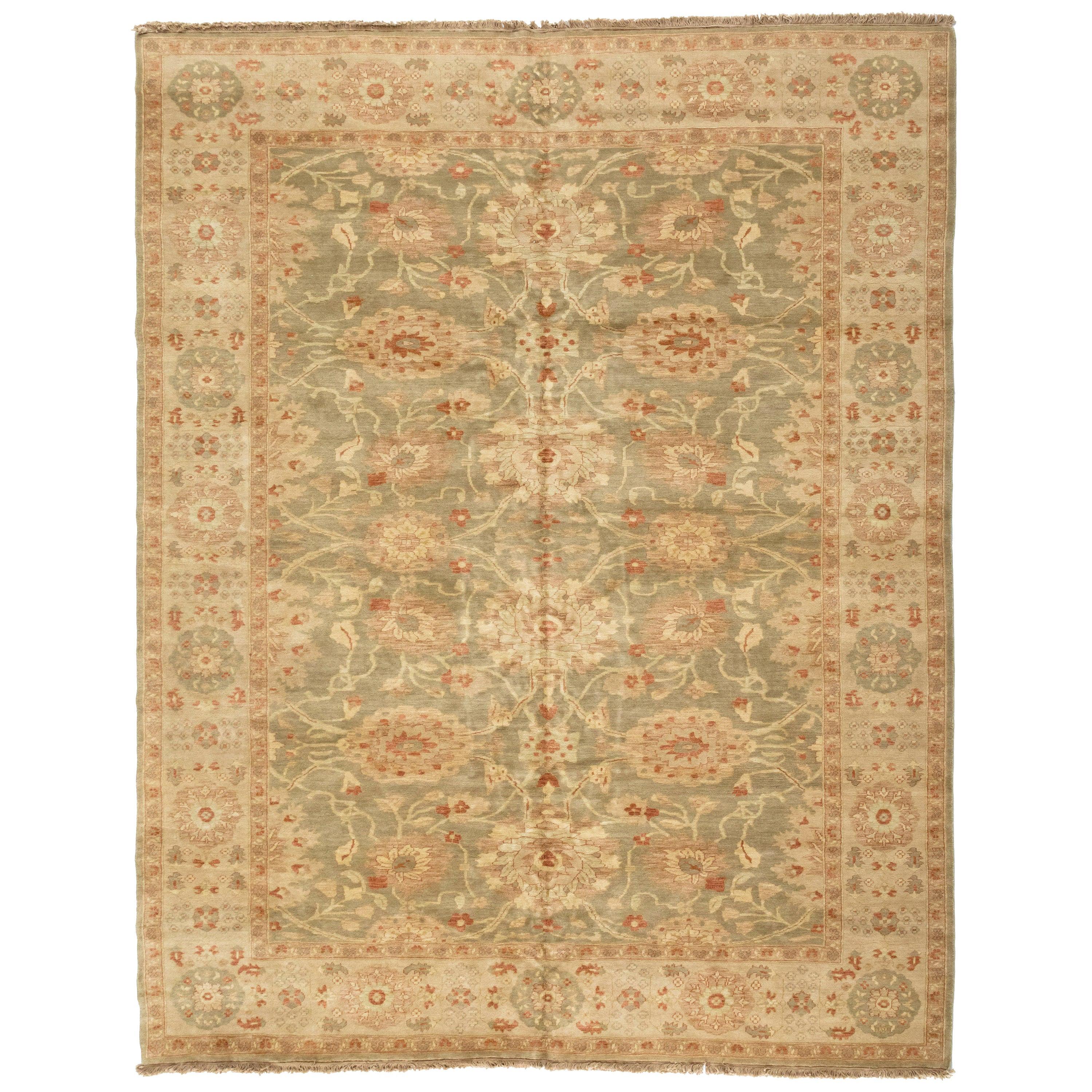 Late 20th Century Green Gold Ivory Beige Floral Persian Style Small ...