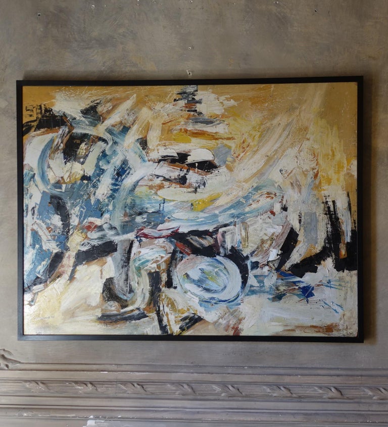 Late 20th Century French Abstract Painting Colored Acrylics, Signed and ...