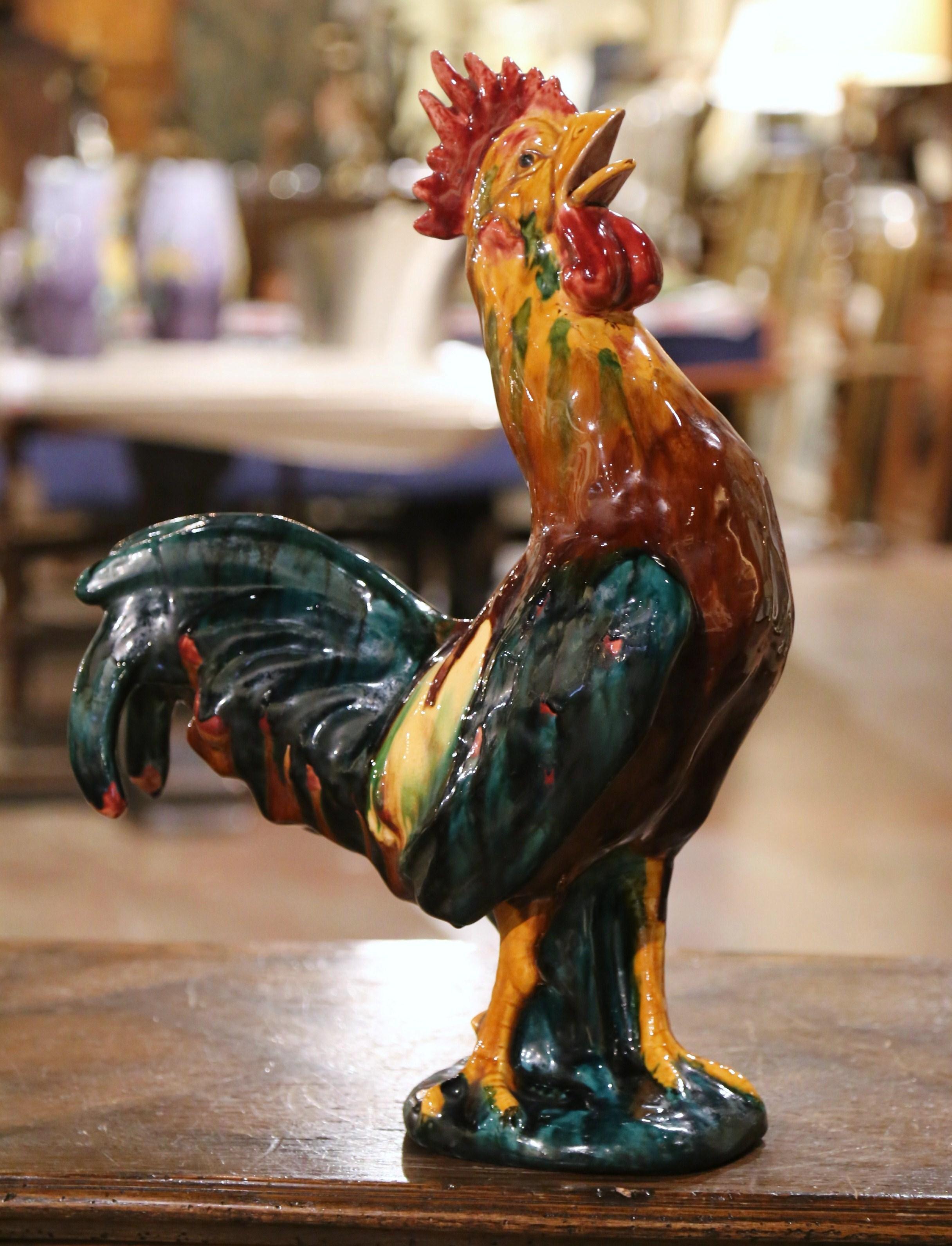 Late 20th Century French Hand-Painted Barbotine Ceramic Rooster from ...