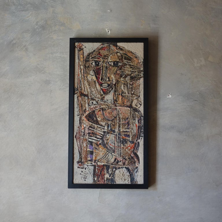 Late 20th Century French Tribal Figurative Wall Art on Jute Plaster ...