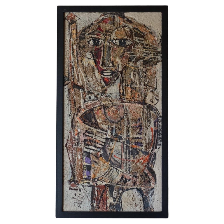 Late 20th Century French Tribal Figurative Wall Art on Jute Plaster ...