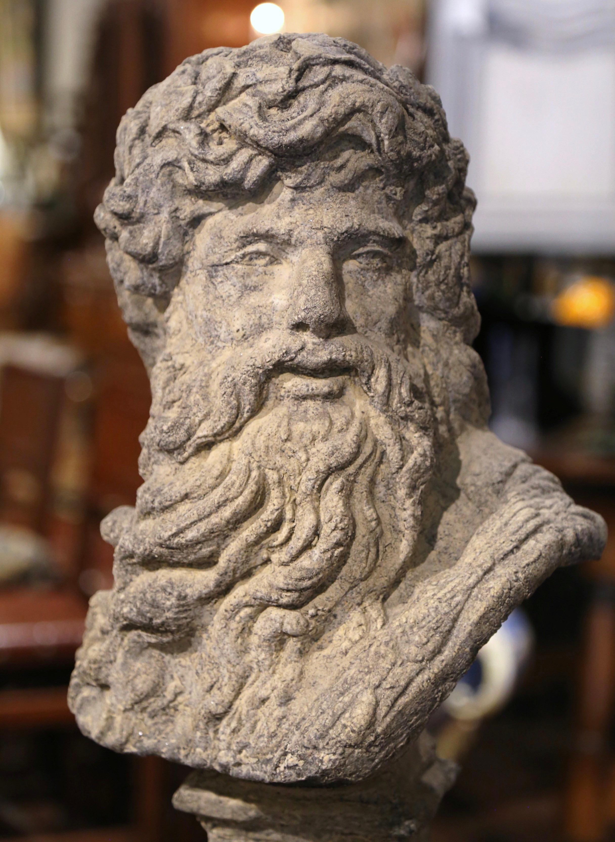 Late 20th Century French Weathered Garden Cast Stone Statuary of Zeus ...