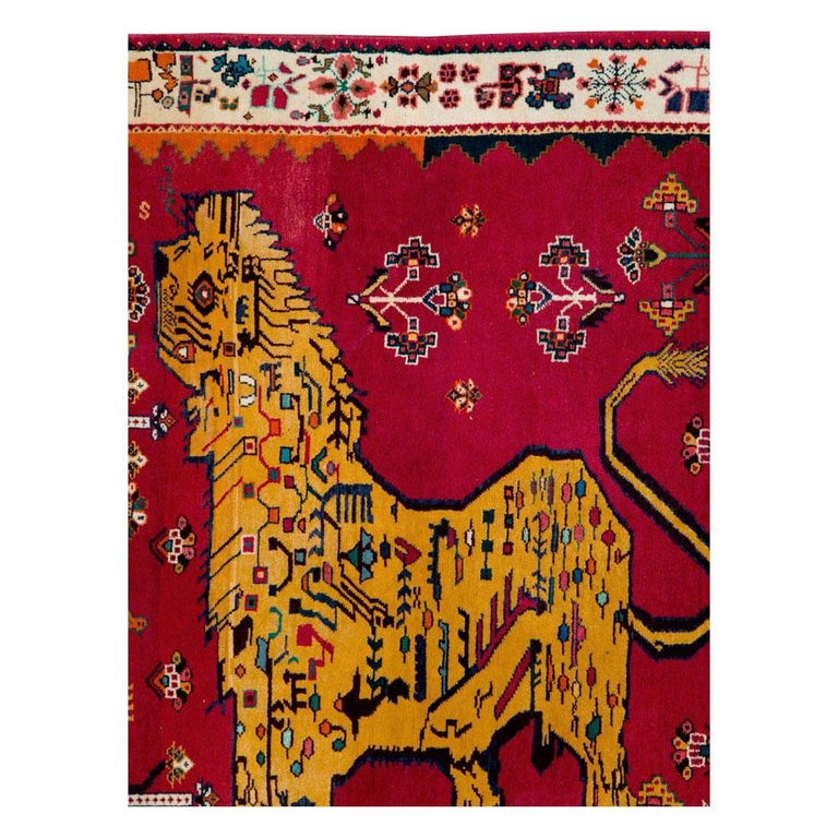 Late 20th Century Handmade Persian Gabbeh Tribal Pictorial Lion Accent ...