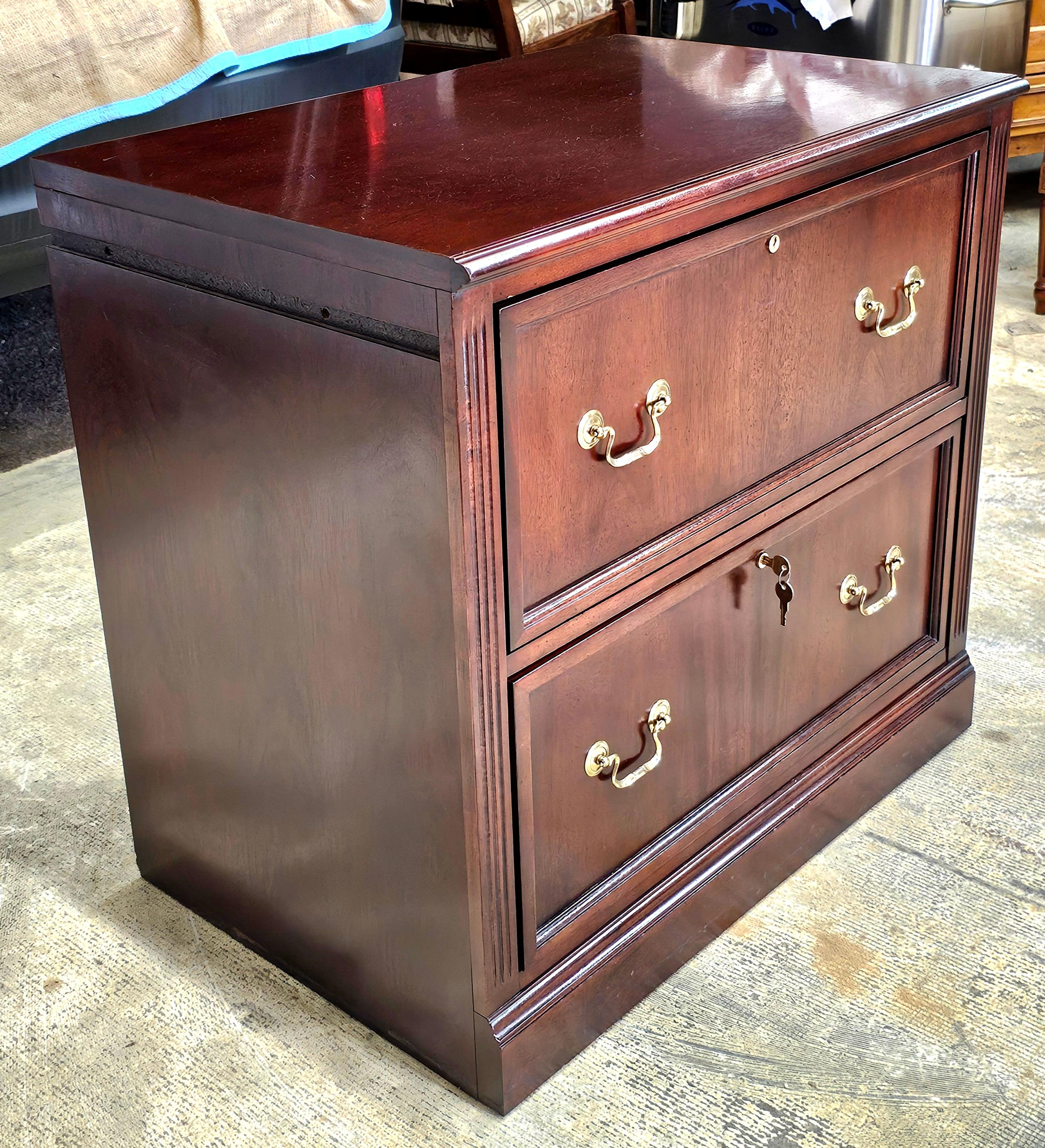 Late 20th Century Hekman Mahogany Lateral Two Drawer Locking Filing ...