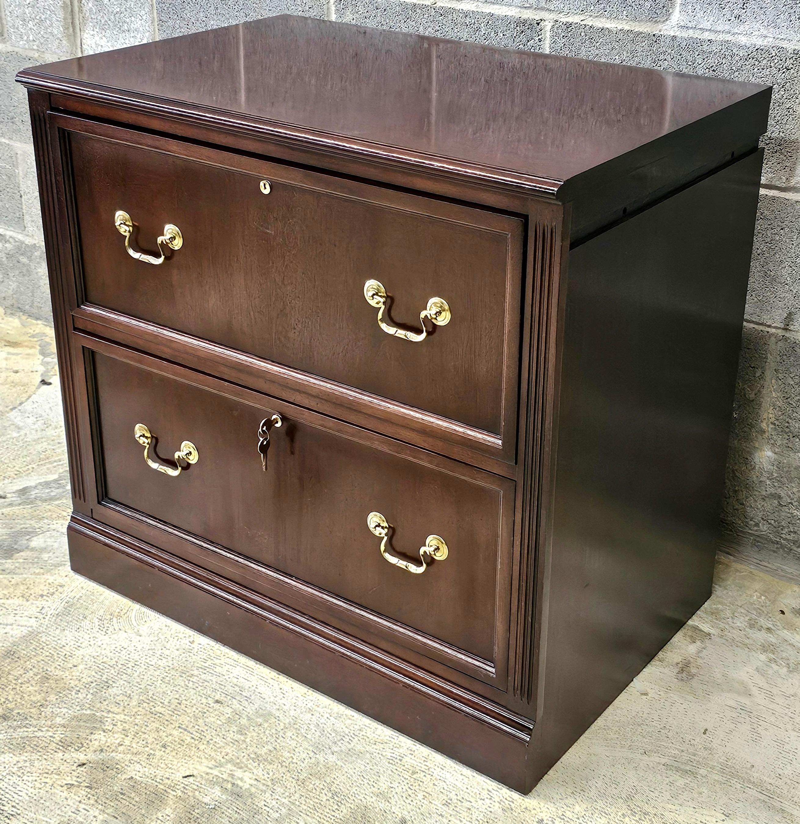 Late 20th Century Hekman Mahogany Lateral Two Drawer Locking Filing ...