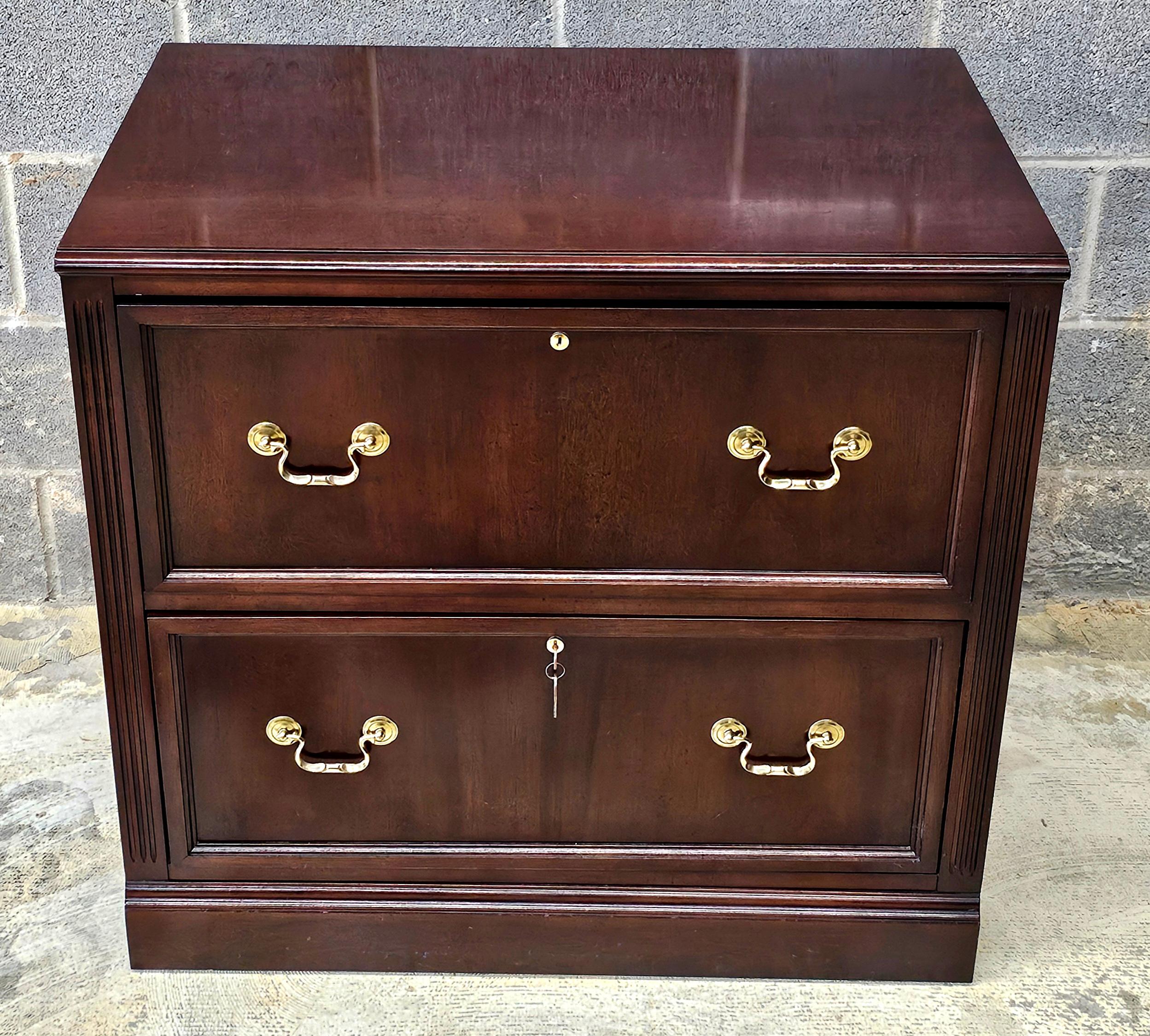 Late 20th Century Hekman Mahogany Lateral Two Drawer Locking Filing ...