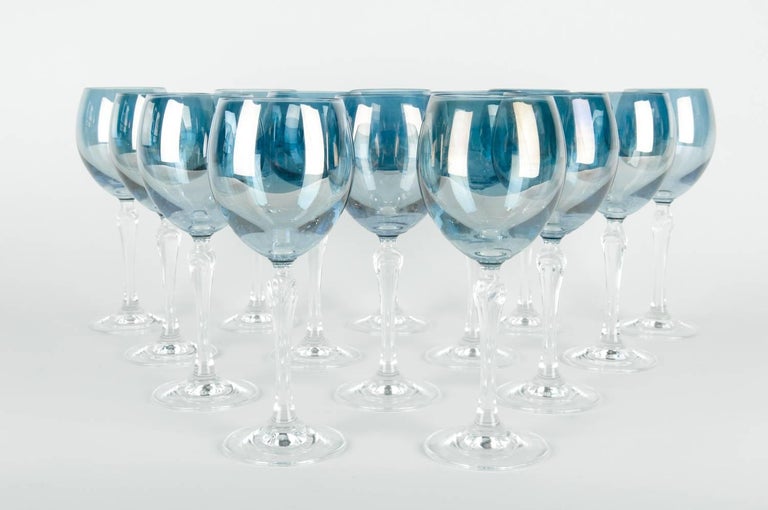Late 20th Century Iridescent Blue Crystal Glassware Set At 1stdibs