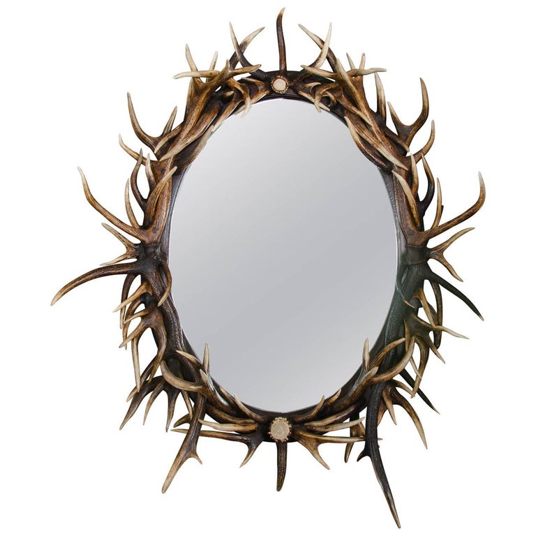 Large Oval Antler Horn Mirror at 1stDibs