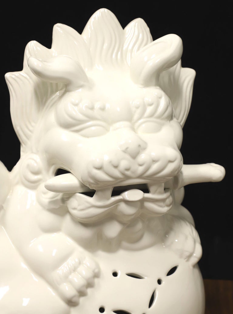 Late 20th Century Large White Ceramic Foo Dogs - Pair For Sale at 1stDibs